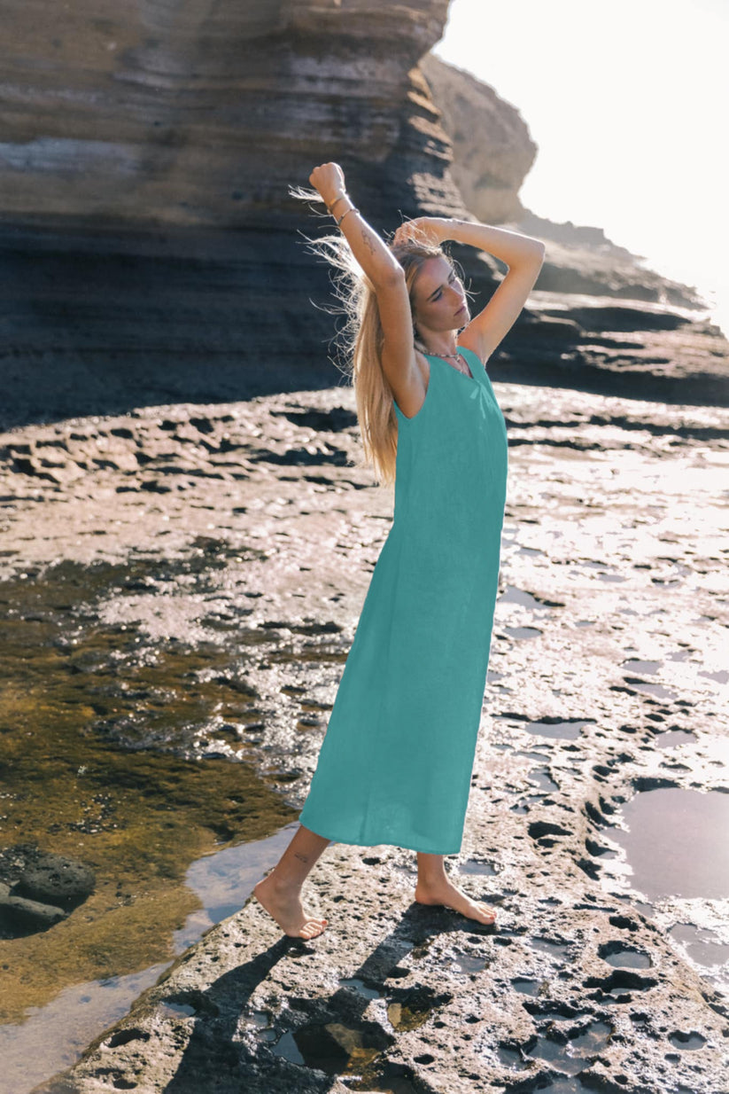 Linen dress SUNSET - Teal – LeMuse